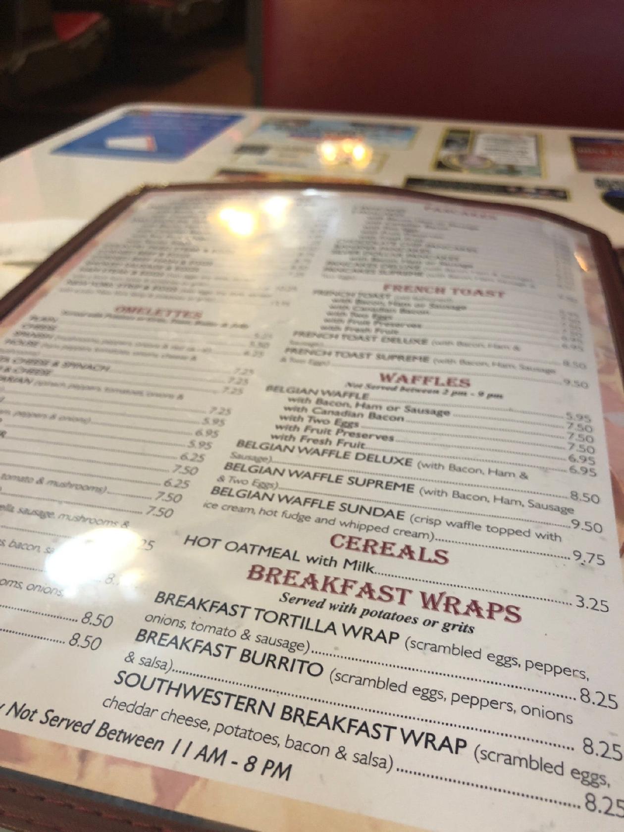 Menu at Three Coins Diner restaurant, Tampa, N Nebraska Ave