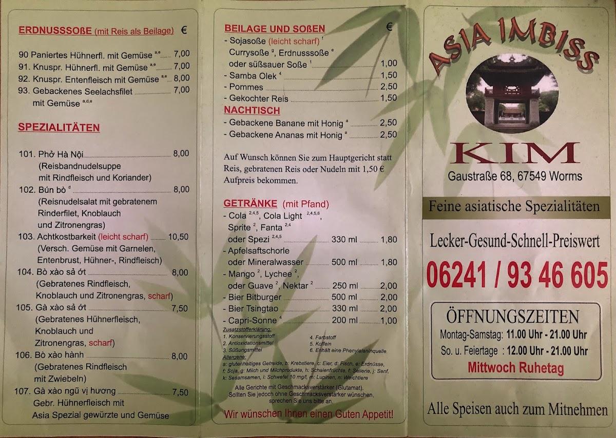 Speisekarte von Asia Imbiss Kim restaurant, Worms