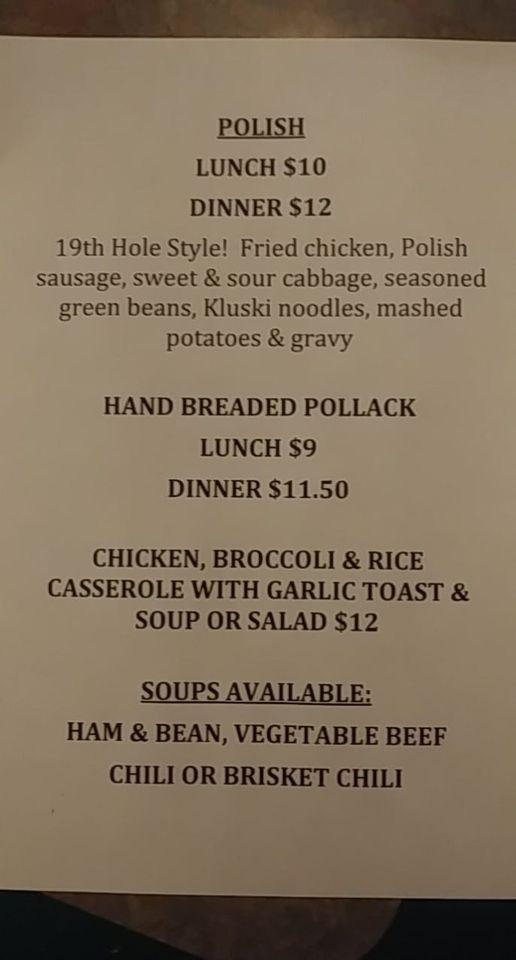 Menu at Bob's 19th Hole Restaurant and Bar, South Bend