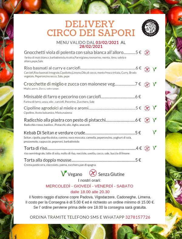 Menu at Circo dei sapori restaurant, Padua