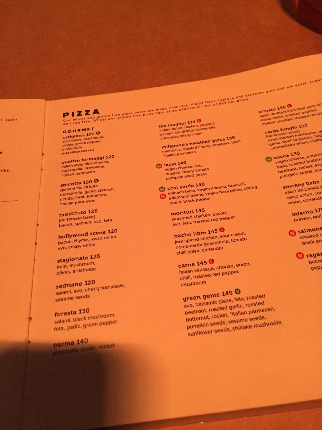 Menu at Col'Cacchio Montecasino restaurant, Randburg