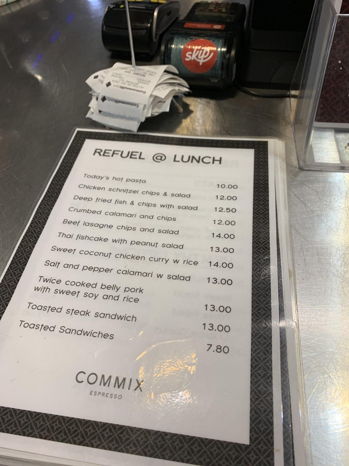 Menu at Commix Espresso - Red Cross Brisbane City Hall cafe, Brisbane City