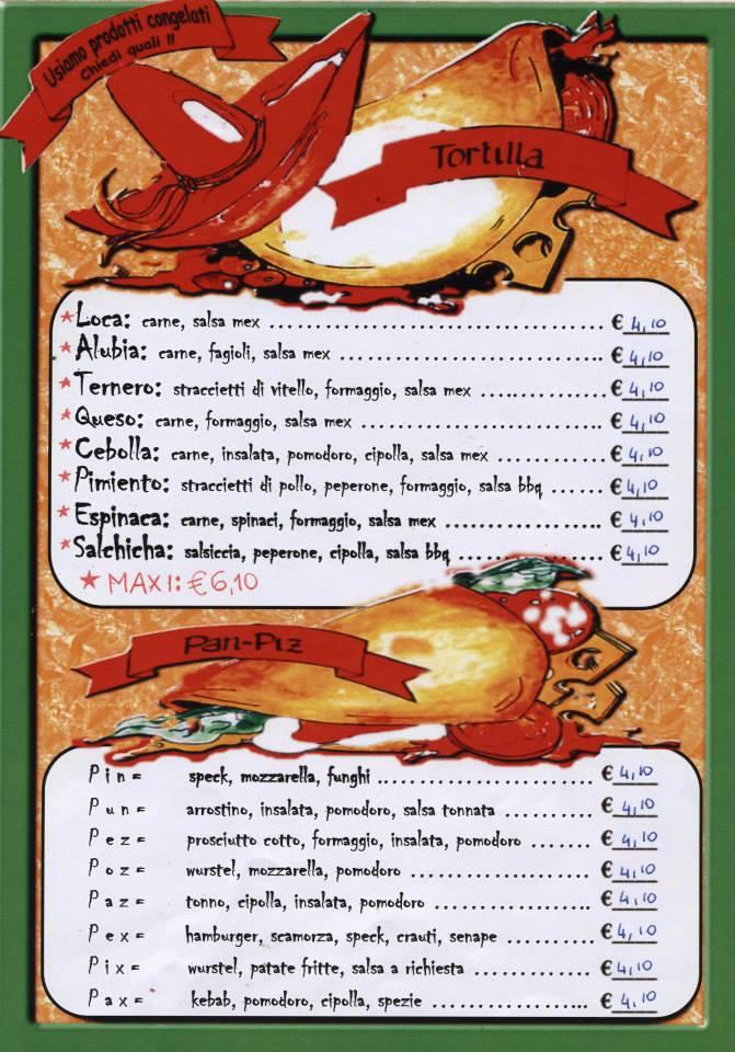 Menu au The Green Pub, Fano