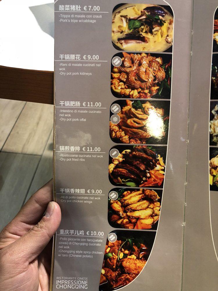 Menu at impressione Chongqing restaurant, Milan