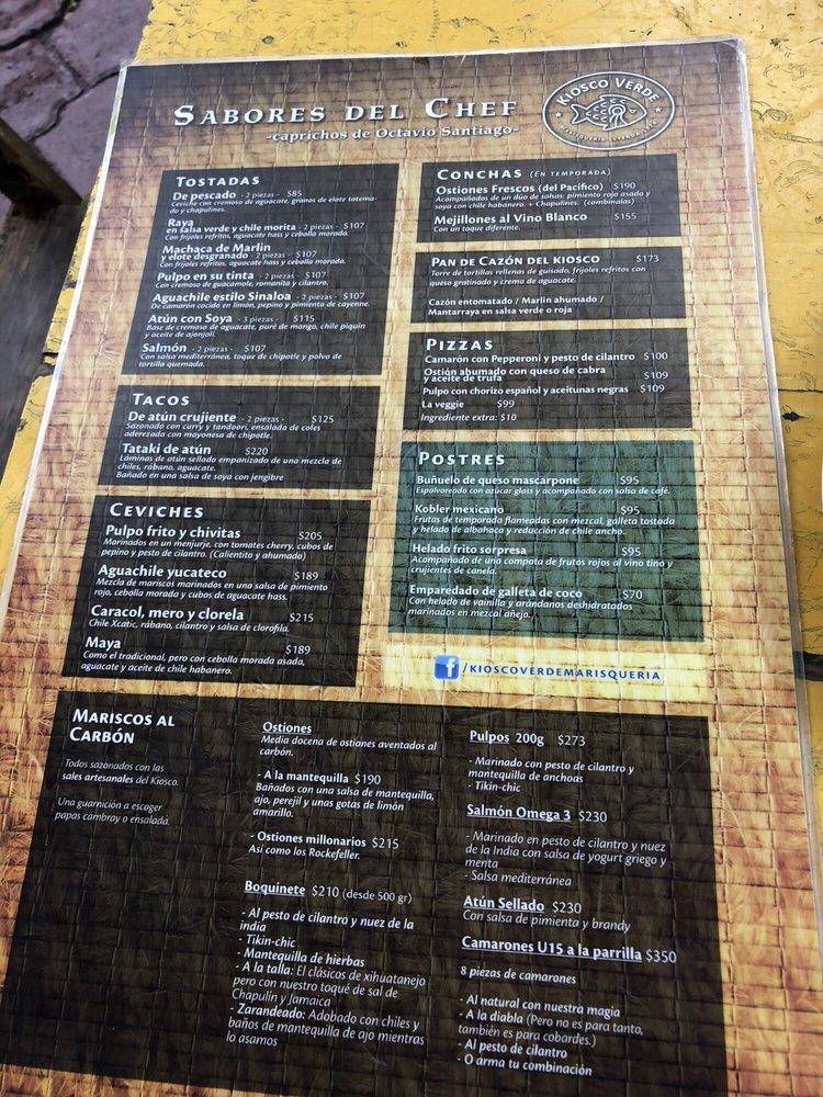 Menu at Kiosco Verde restaurant, Cancún, Av. Lopez Portillo S.M. 85 ...