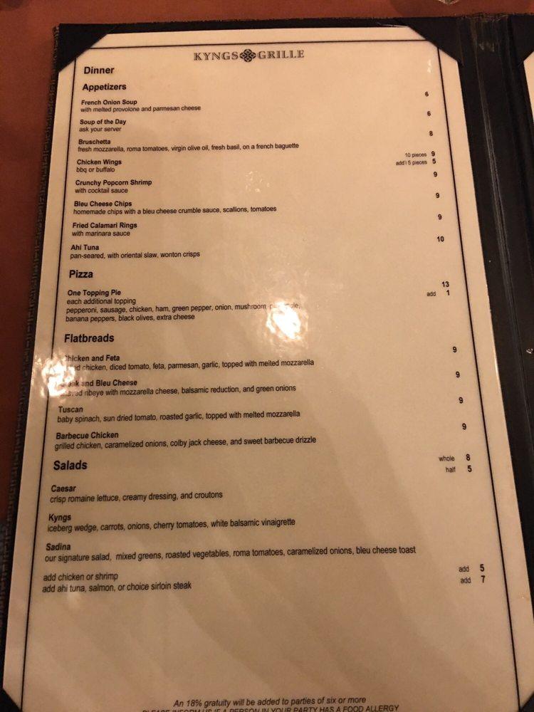 Menu at Kyngs Grille restaurant, Kissimmee