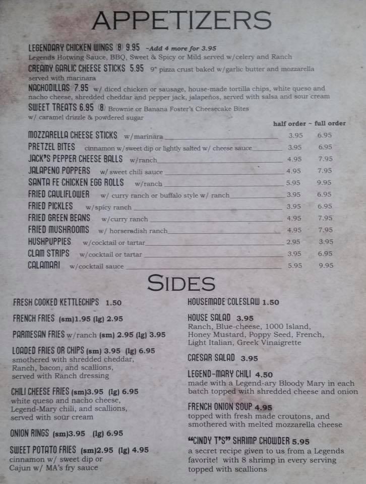 Menu at Legends Southside Bar & Grill, Richmond