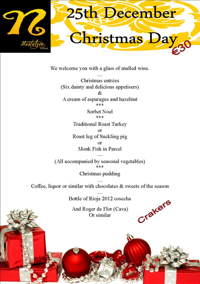 Menu at Nostalgia restaurant, Mutxamel