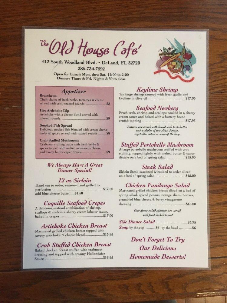 Menu at The Old House Cafe, DeLand