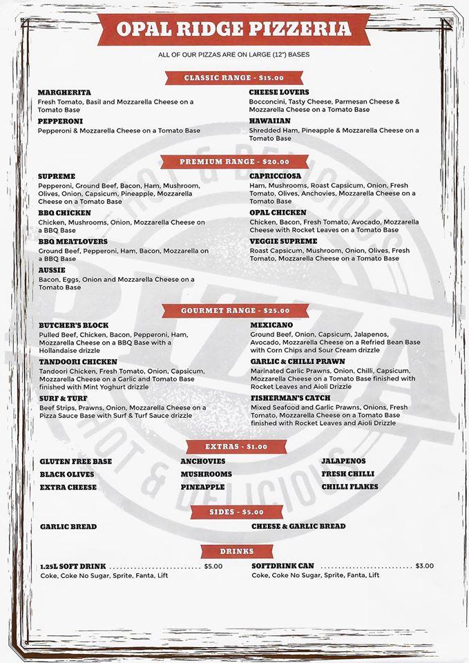 Menu at Opal Ridge Motel pub & bar, Collinsville