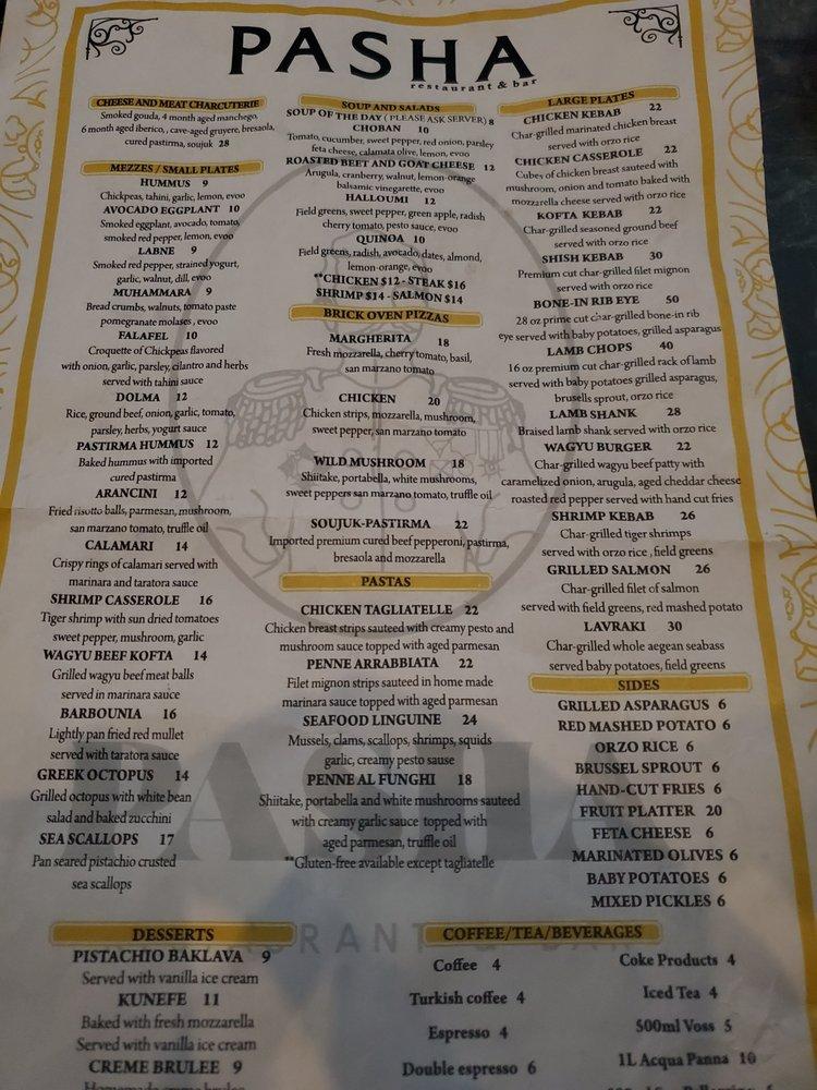 Menu at Pasha Restaurant and Bar, Atlanta