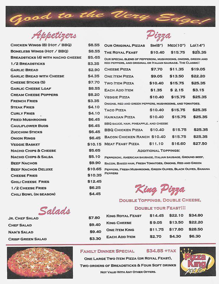 Menu at Pizza King pizzeria, Auburn, Wayne St