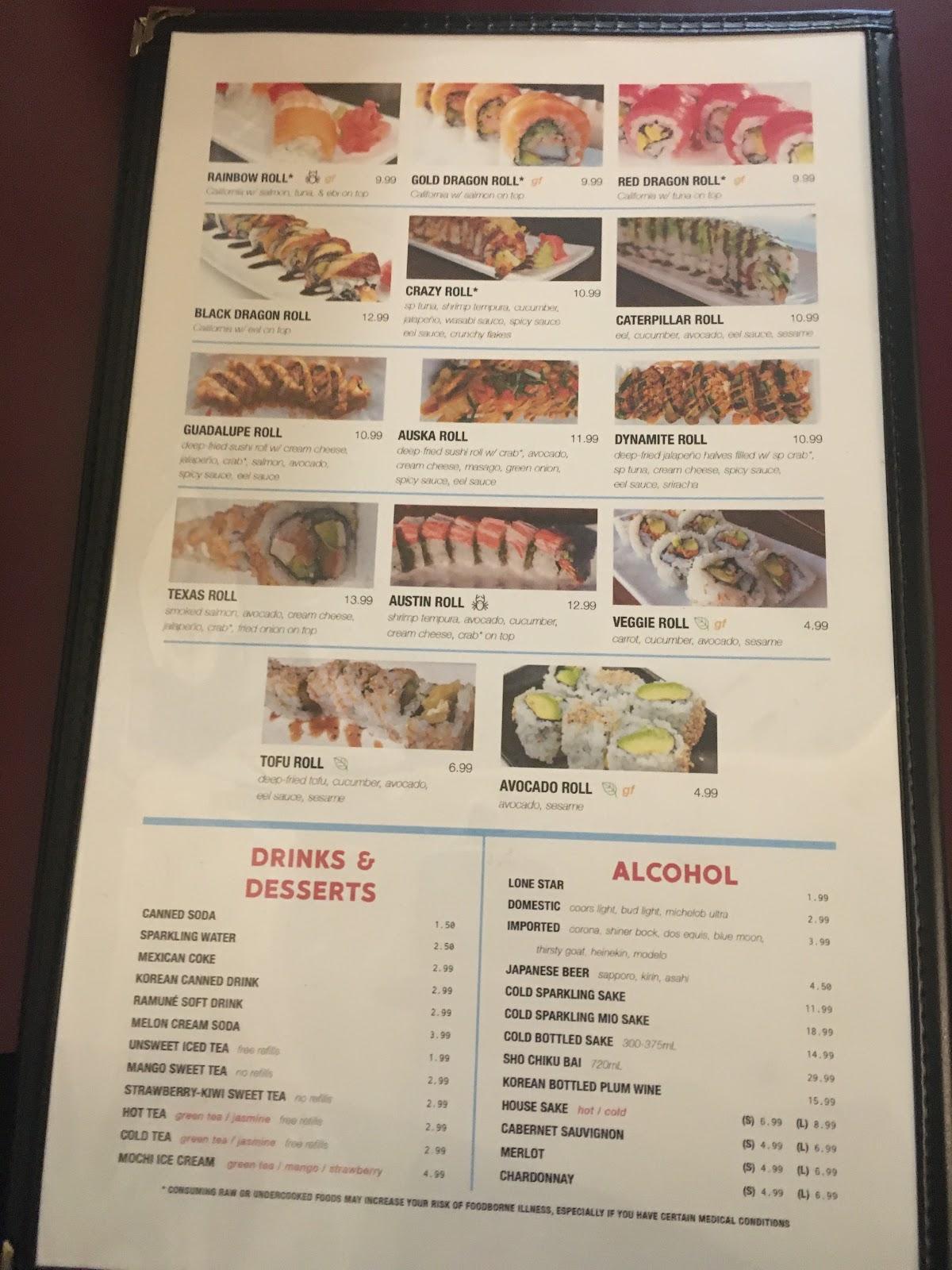 Carta del restaurante Sushi Hi, Austin