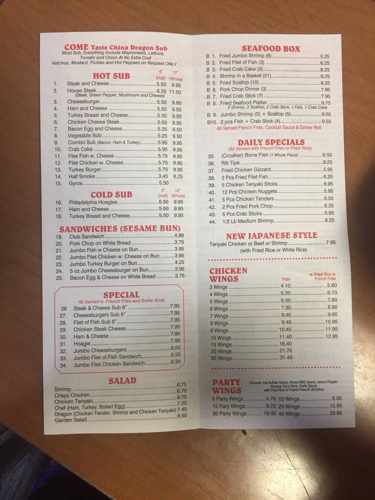 Carta de China Dragon Carryout, Greater Landover