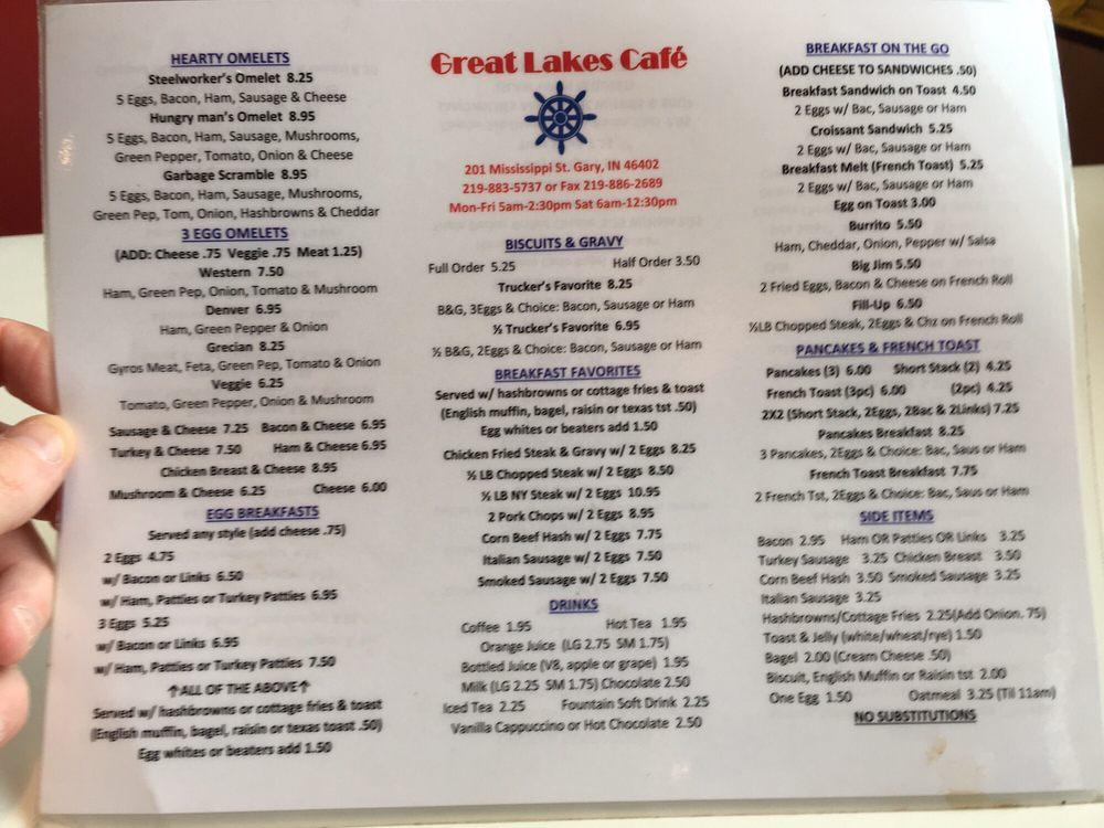 Menu at Great Lakes Cafe, Gary