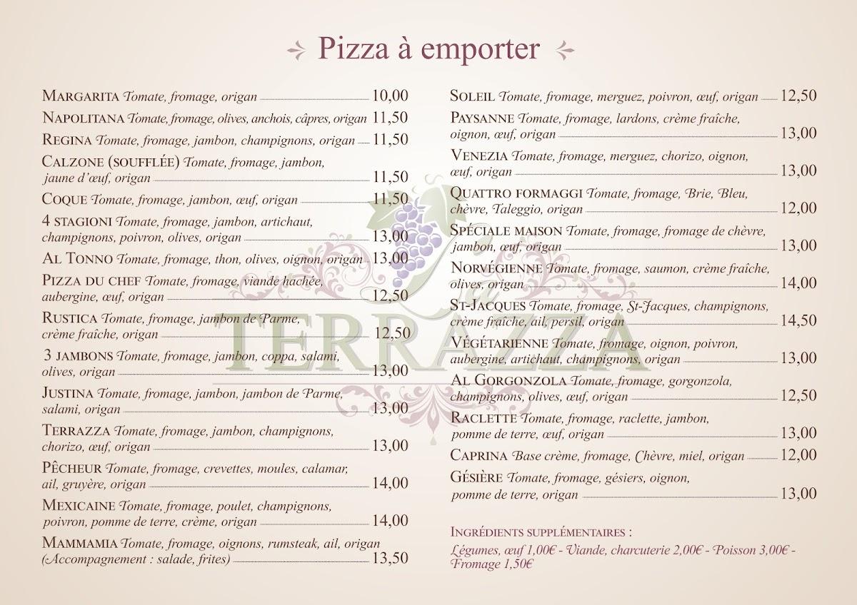 Menu au LA TERRAZZA pizzeria, Pontoise