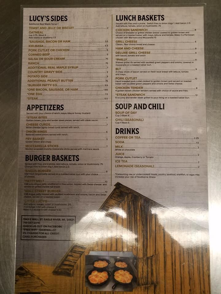 Menu at Lucy's Lunchbox restaurant, Eagle River