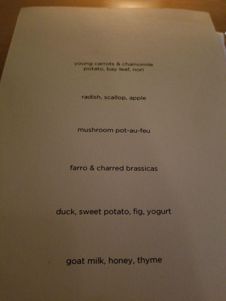 Menu at Oxalis restaurant, New York City