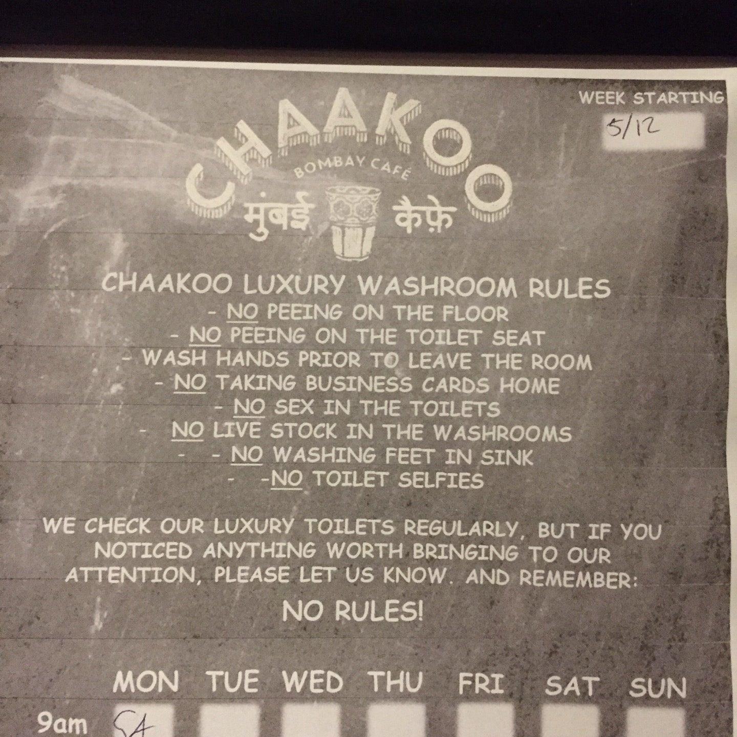 Menu at Chaakoo Bombay Cafe, Glasgow