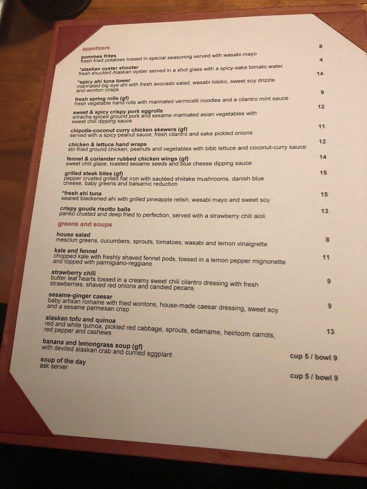 Menu at Ginger pub & bar, Anchorage