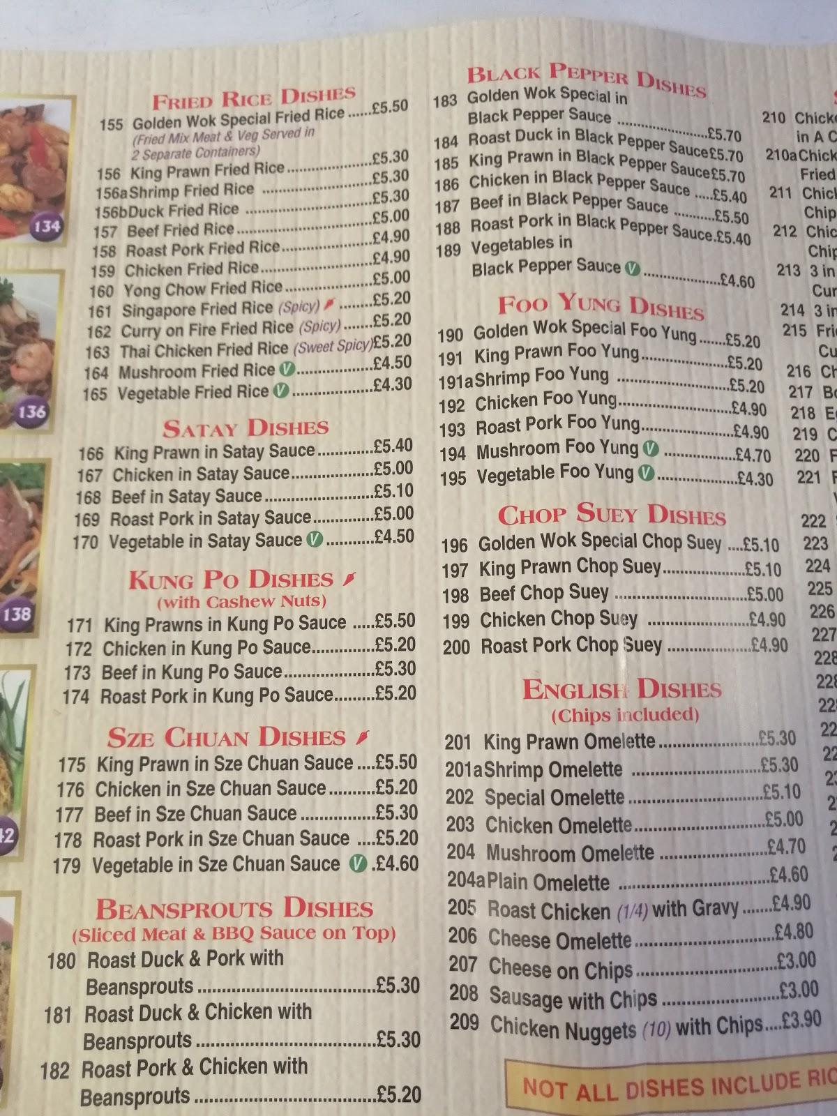 Menu at Golden Wok restaurant, Walsall