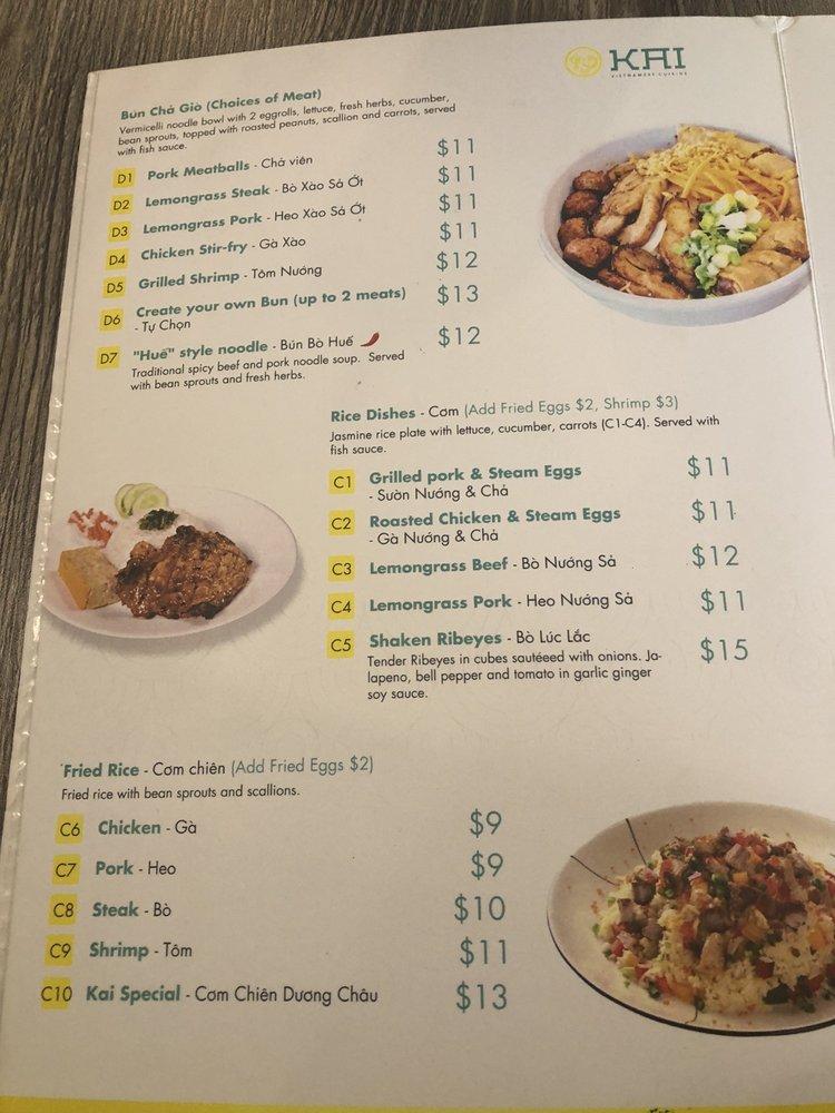 Menu at Kai Vietnamese Cuisine restaurant, Tulsa
