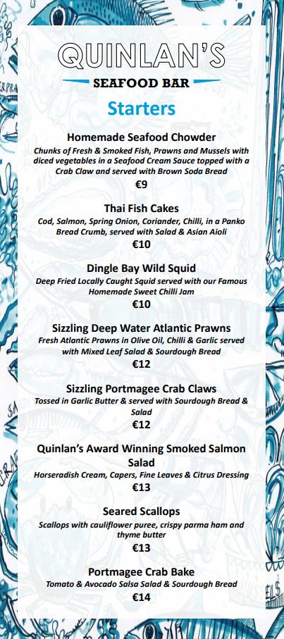 Menu at Quinlans Seafood Bar Cork, Cork