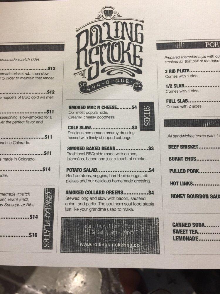 Carta de Rolling Smoke BBQ, Aurora, Dallas St