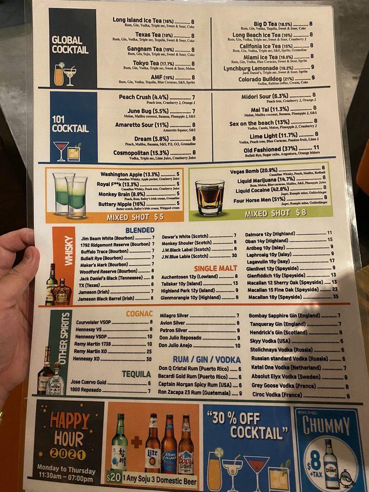 Menu at Soju 101 pub & bar, Katy