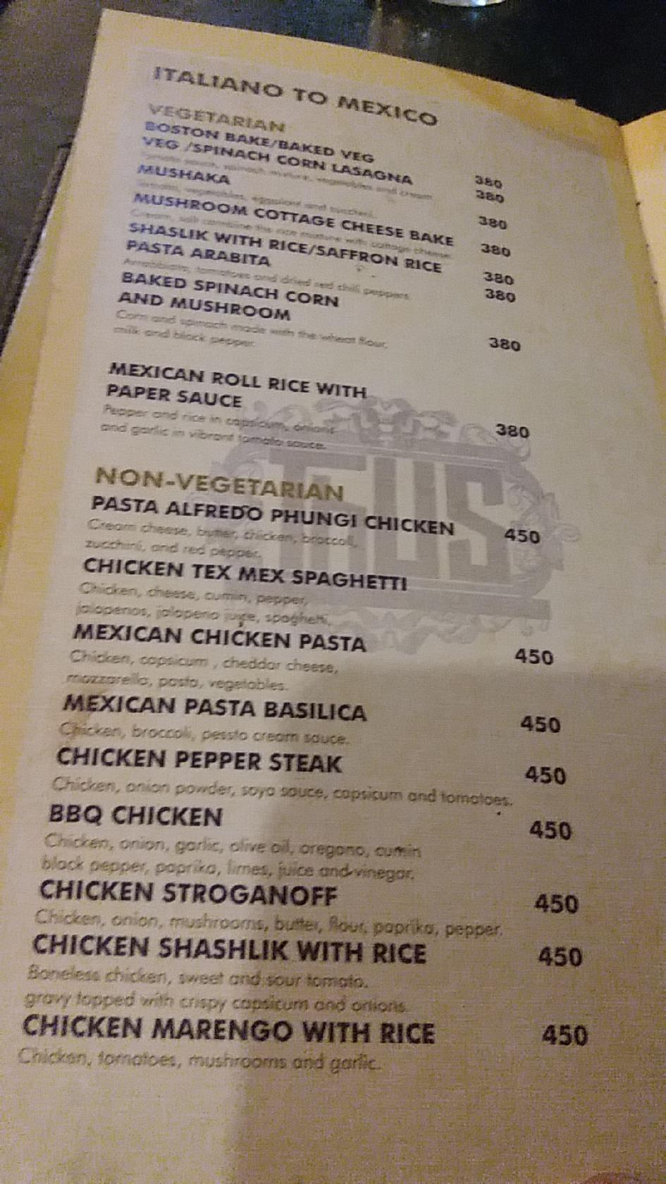 Menu at The Lake City Socialite (Thus Urban Socialite), Bhopal