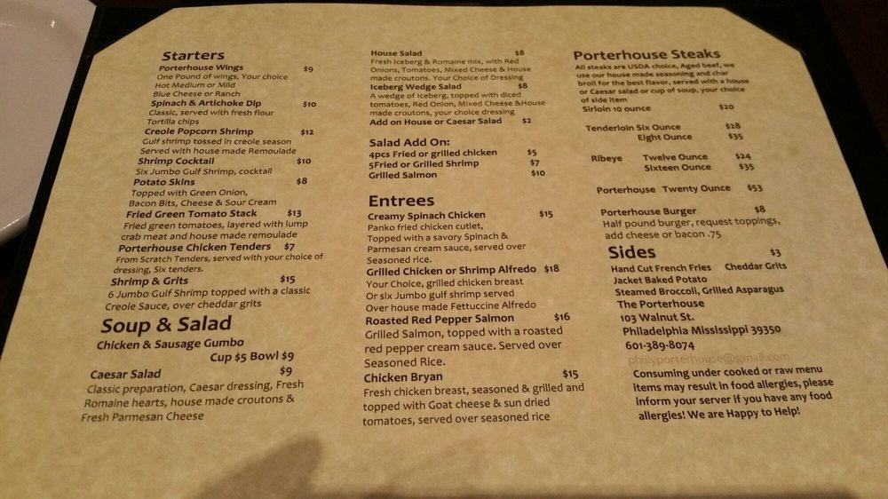 Menu at The Porterhouse pub & bar, Philadelphia