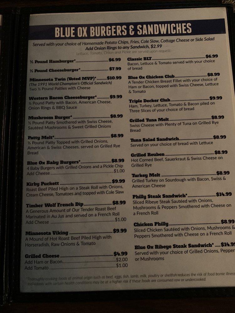 Menu at Blue Ox Central pub & bar, Las Vegas, S Eastern Ave