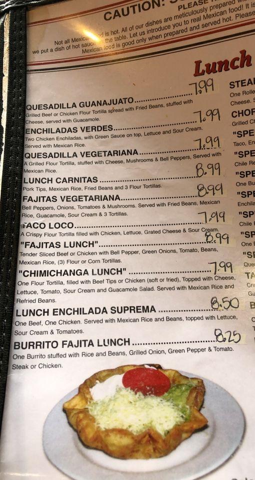 Menu at El Sol Mexican Restaurant, Waverly, E Bremer Ave