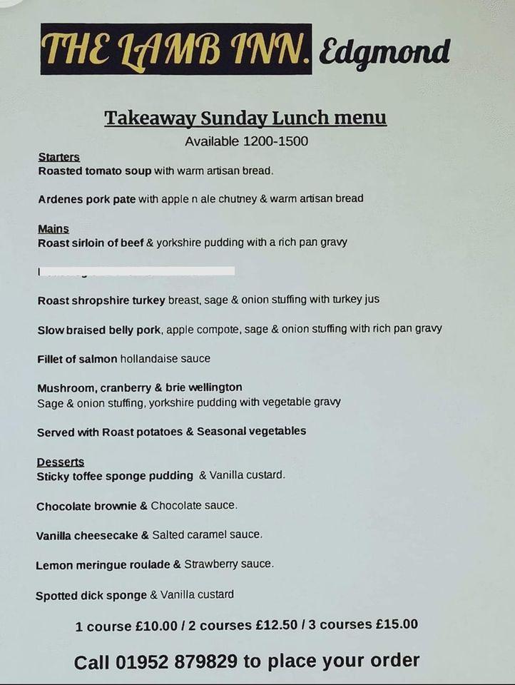 Menu at Lamb Inn pub & bar, Newport, 29 Shrewsbury Rd
