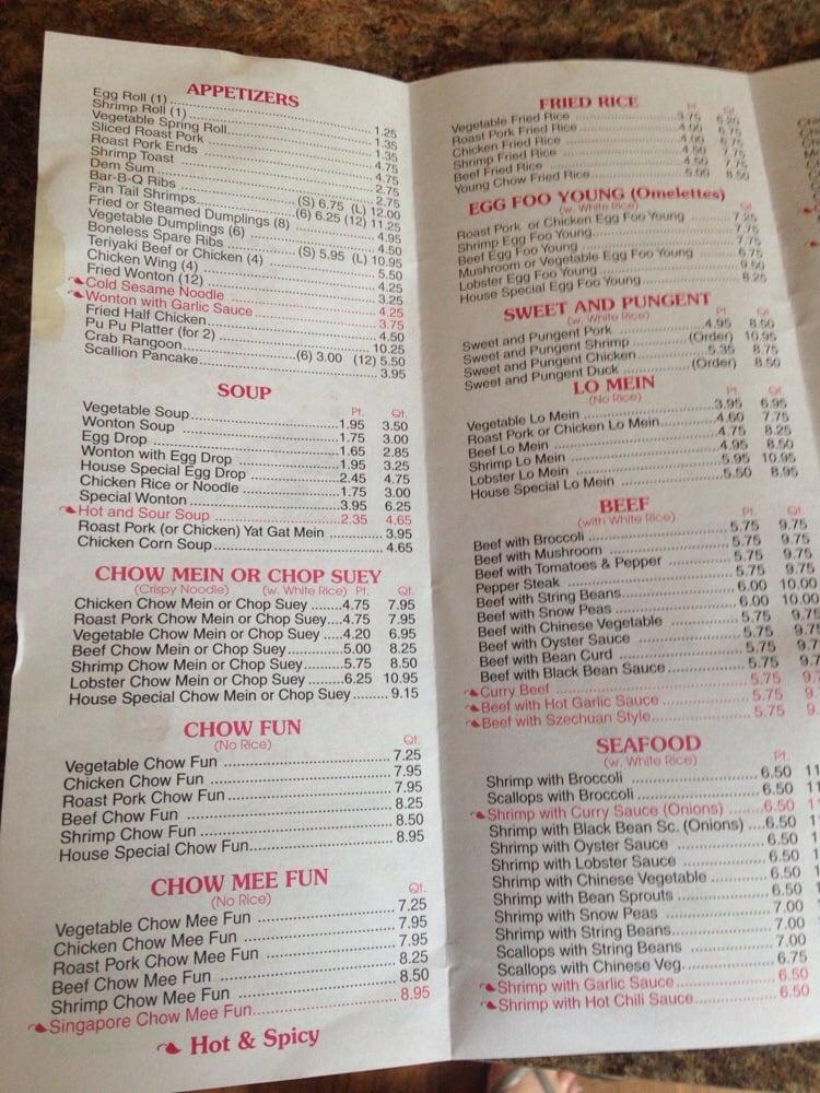 Menu at Sun Ho Chinese Restaurant, Glen Head