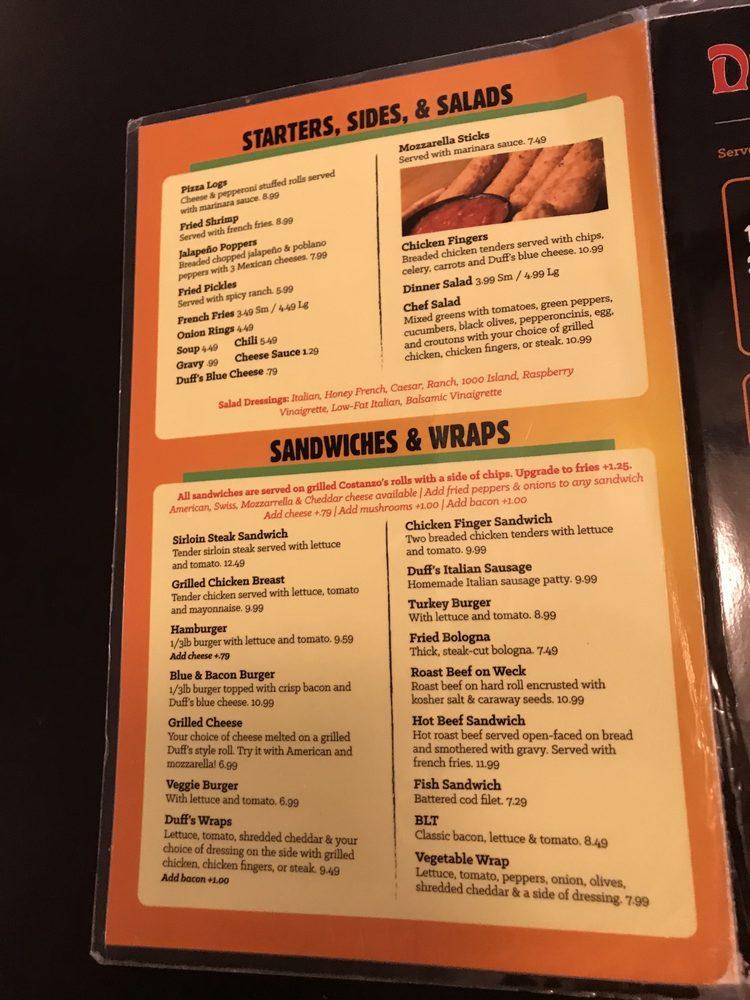 Menu at Duff's Famous Wings pub & bar, Amherst, Sheridan Dr