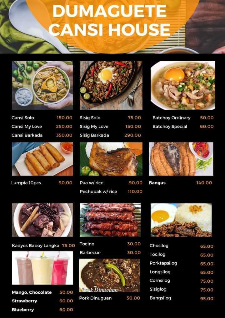 Menu at Dumaguete Cansi House restaurant, Dumaguete
