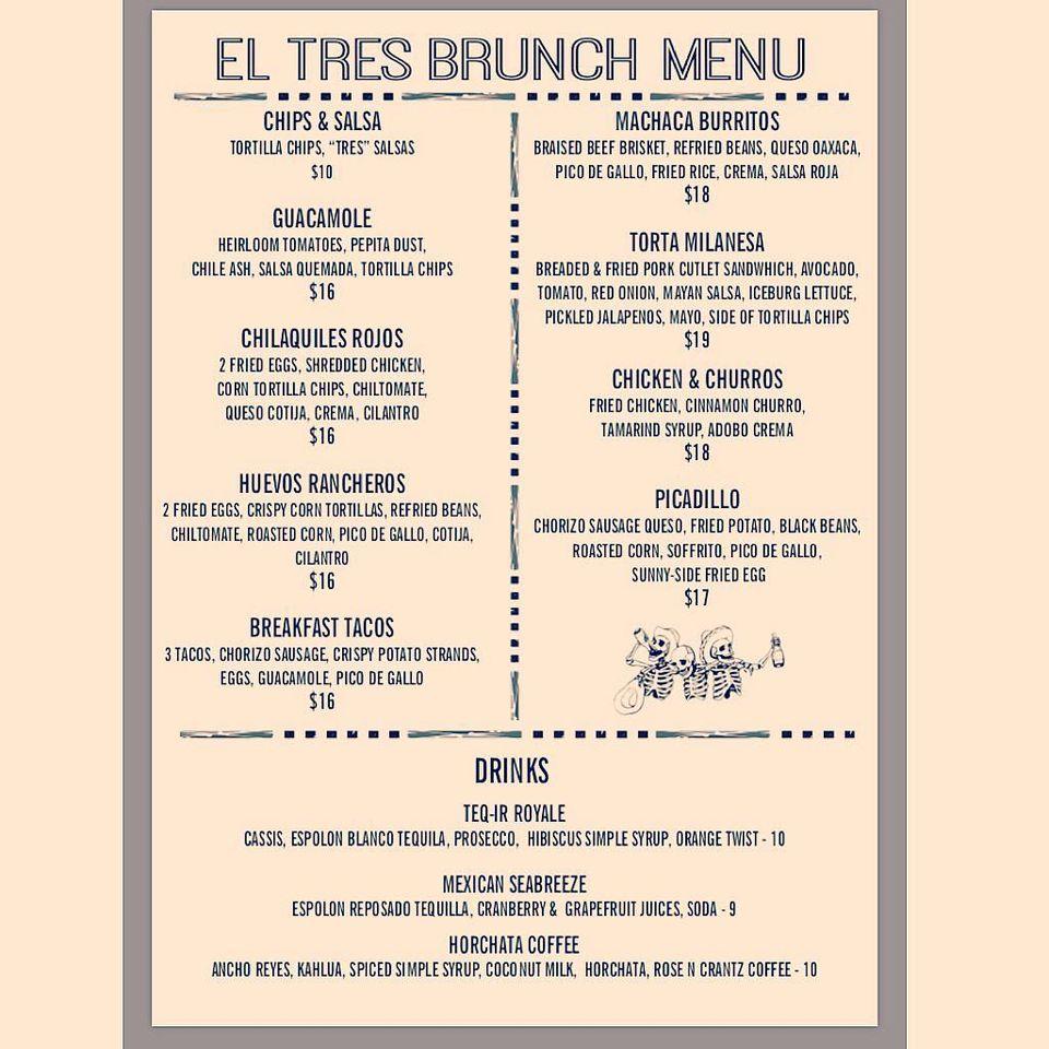 Menu at El Tres restaurant, Thunder Bay