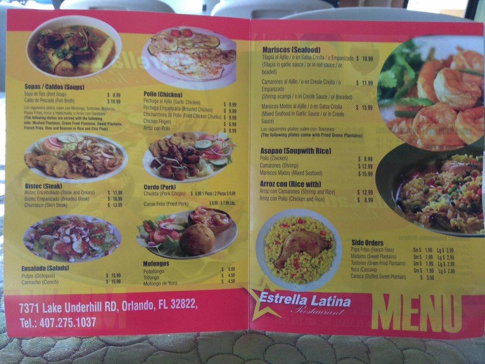Menu at estrella latina restaurant, Orlando