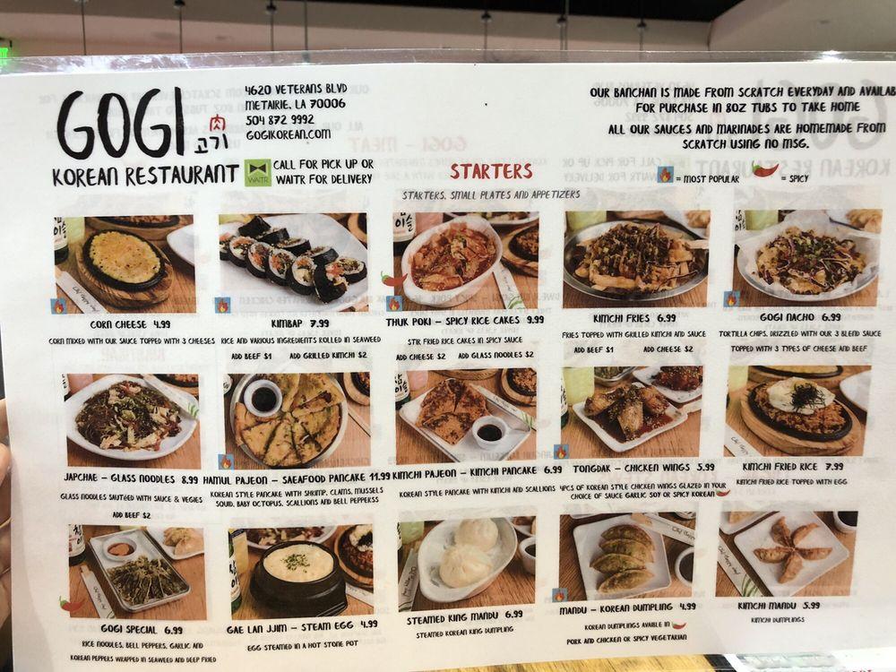 Menu at Gogi Korean Restaurant, Metairie
