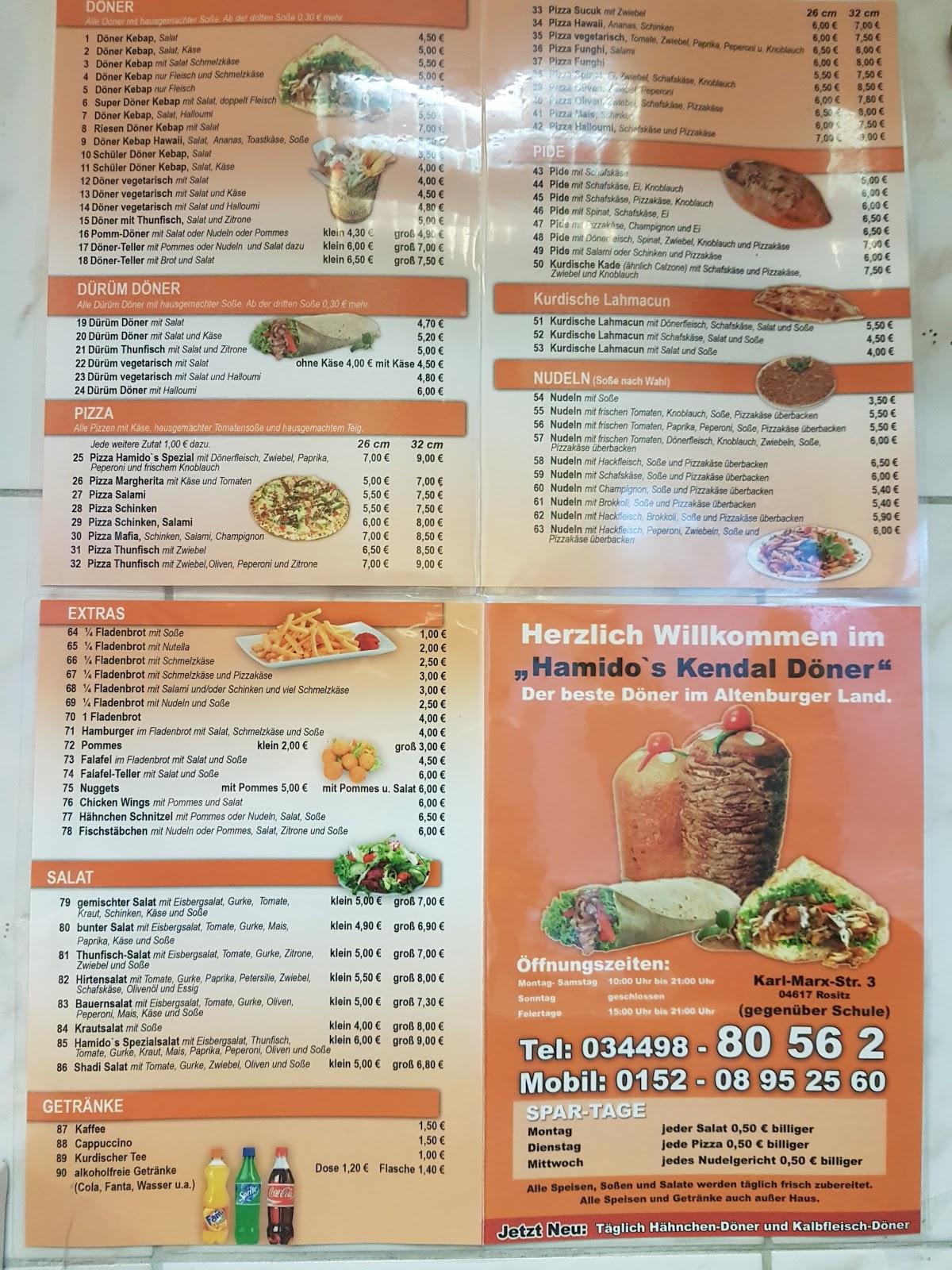 Menu at Hamidos Kendal-Döner Dönerladen restaurant, Rositz