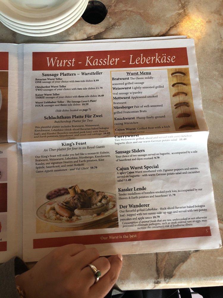 Menu at Hollerbach's German Restaurant, Sanford