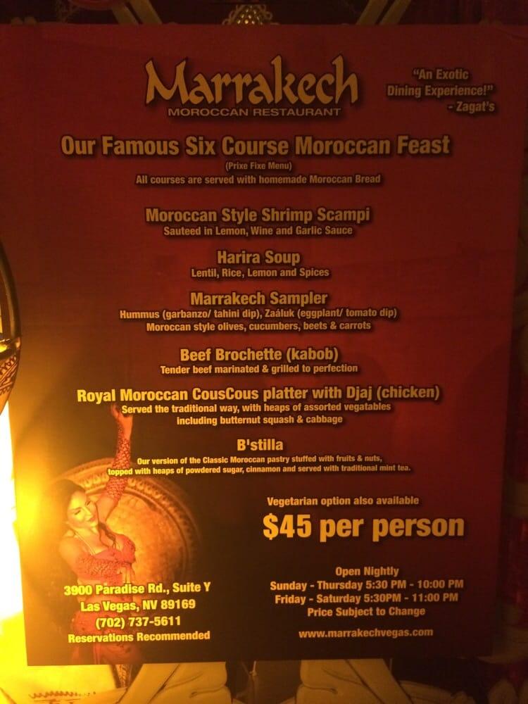 Menu at Marrakech restaurant, Las Vegas