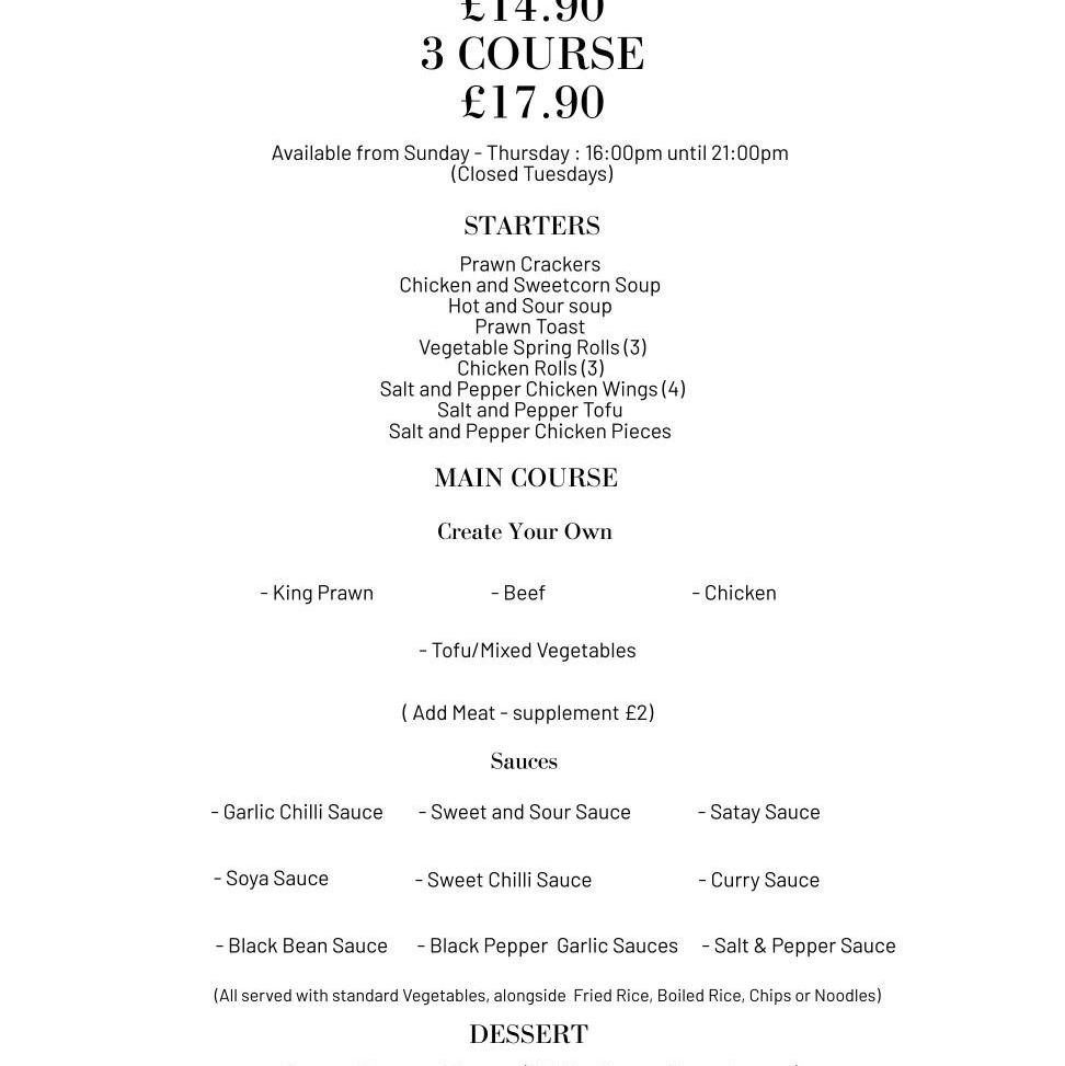 Menu at Mr Lam restaurant, Preston