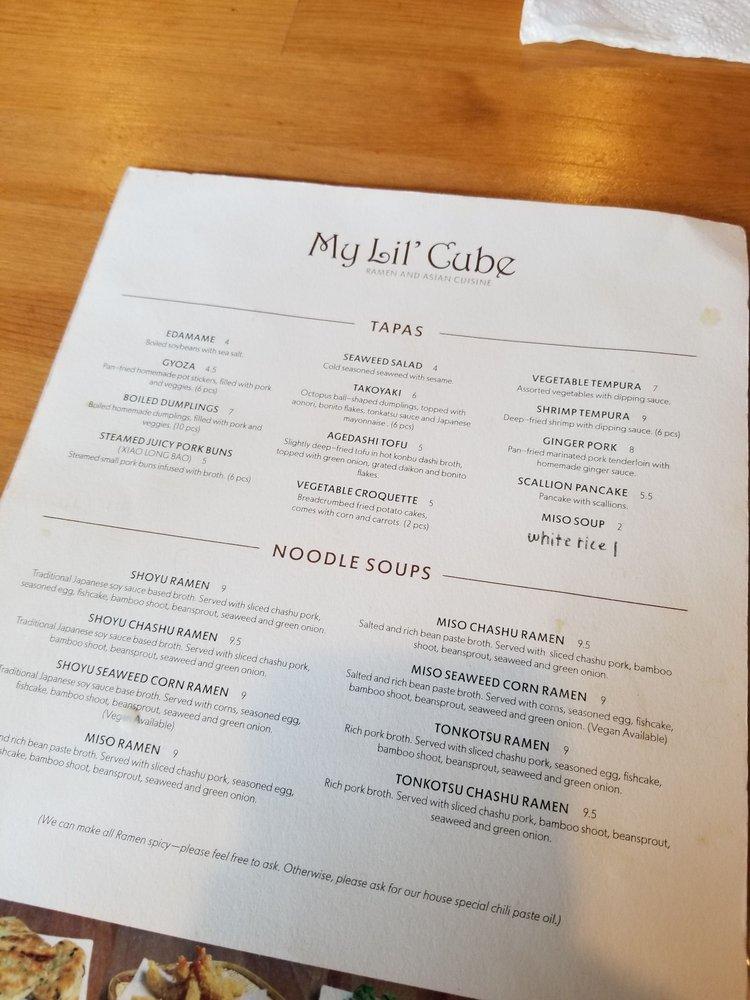 Menu at My Lil' Cube restaurant, Puyallup