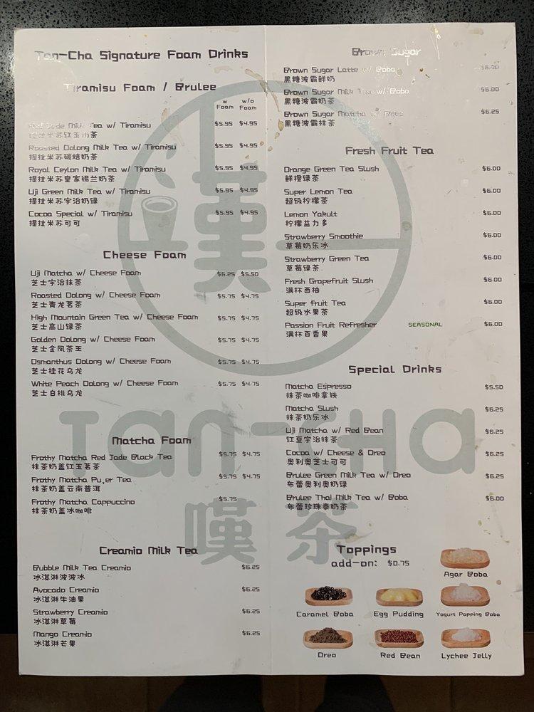 Menu at Tan Cha, Arcadia