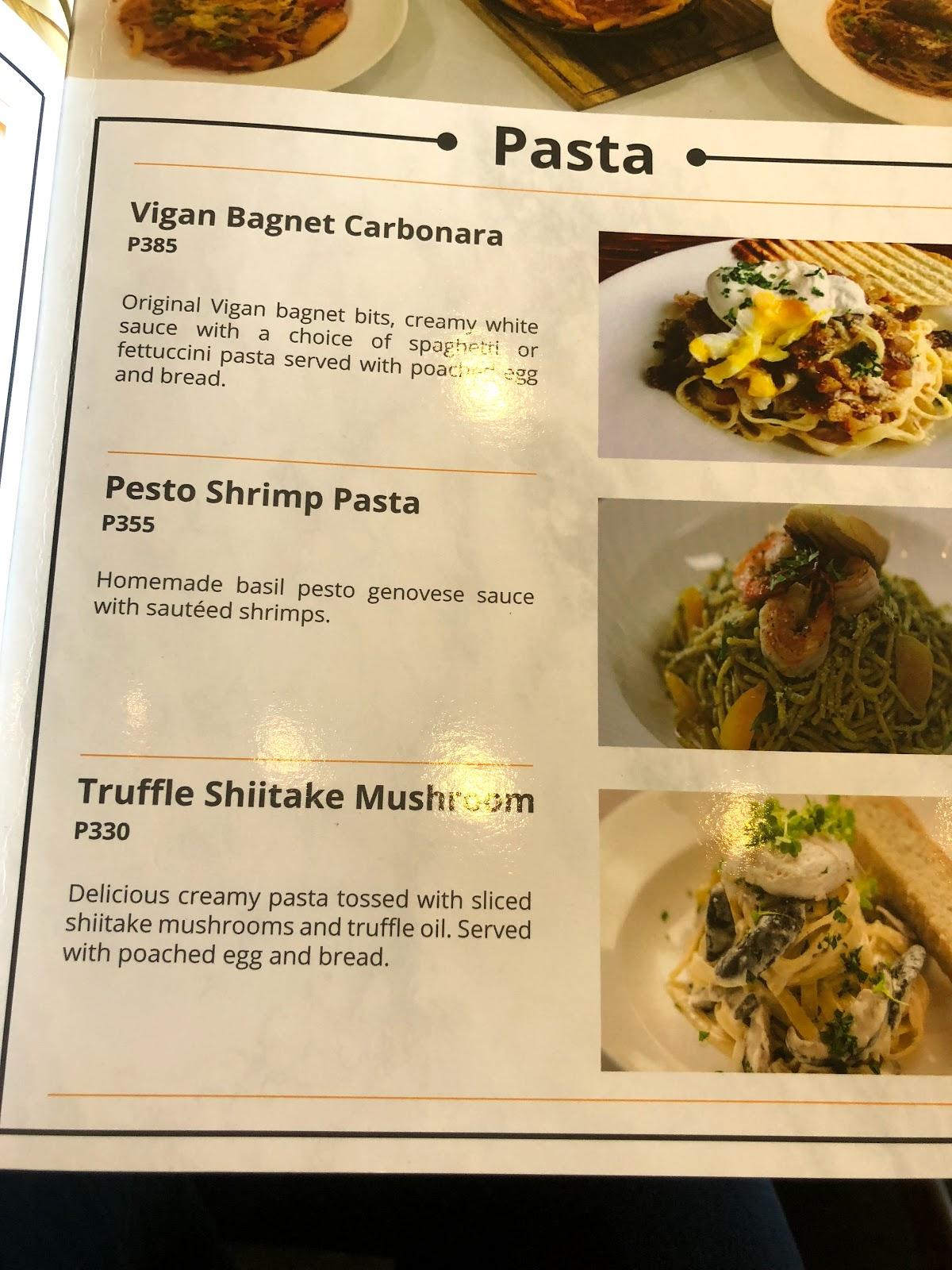 Menu at The Morning After restaurant, Muntinlupa