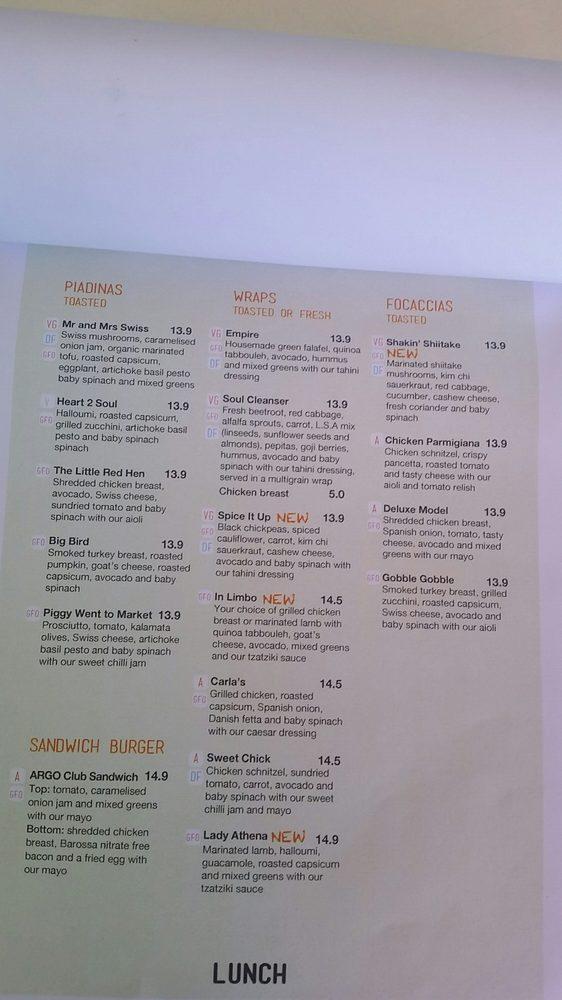 Menu at Argo on the Parade pub & bar, Norwood