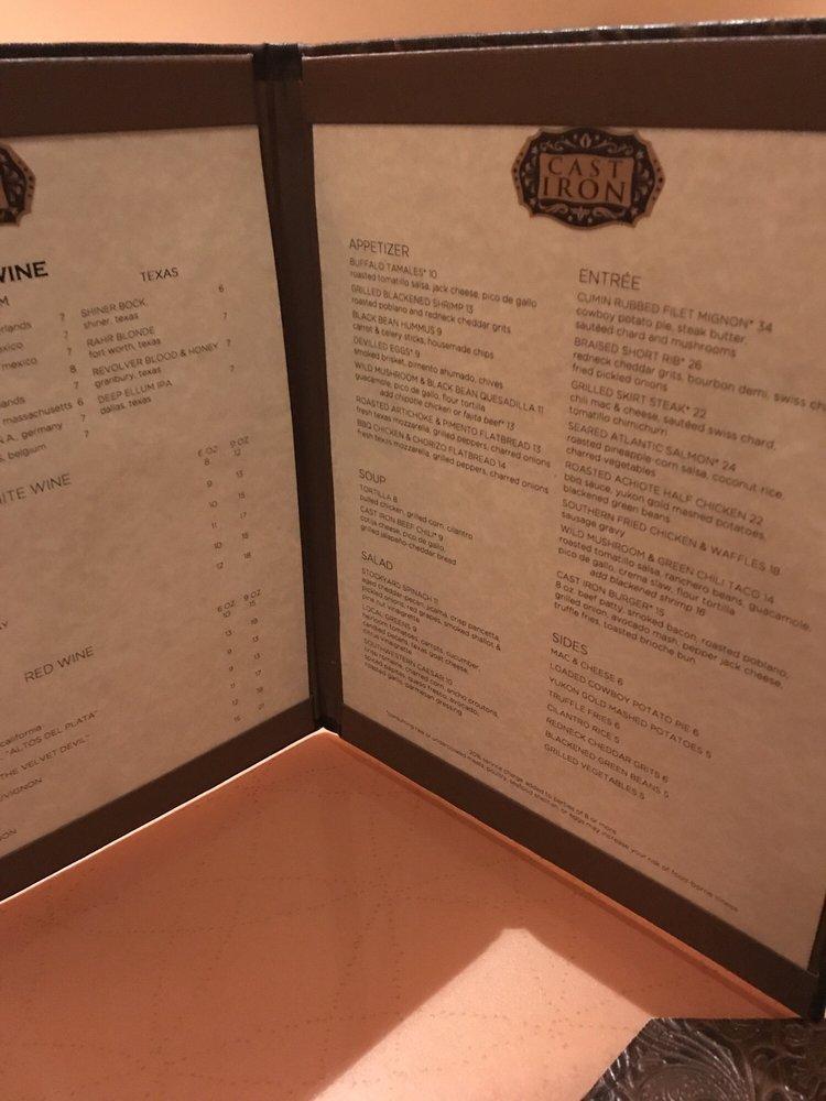Menu at Cast Iron Restaurant, Fort Worth