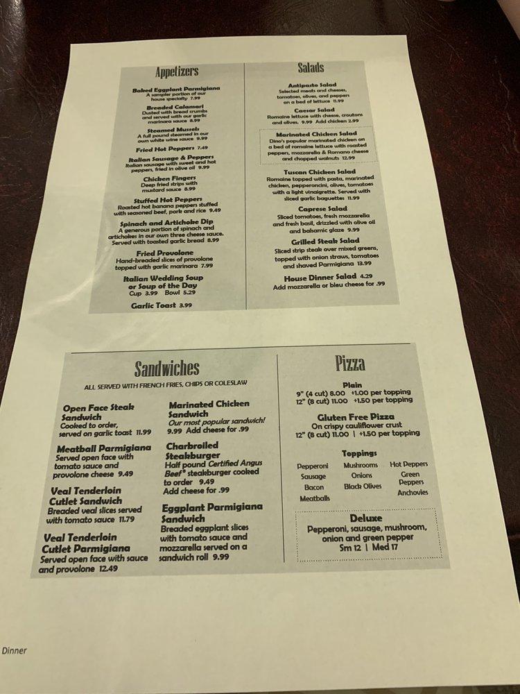 Menu at Dino's Restaurant, Willowick